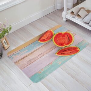 front door mat floor mats for home decor, watermelon on wood memory foam runner entryway area rug non-slip absorbent doormat washable rug, 18x30inch welcome mats for bedroom decor living room decor