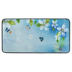 Generic Kitchen Rugs Floor Standing Mats Anti-Fatigue Non Slip Cushioned Sink Office Desk Laundry ?Blue Butterflies Flowers Area Rugs Water Absorbent Balcony Porch Home Decor 39x20 inch Style4