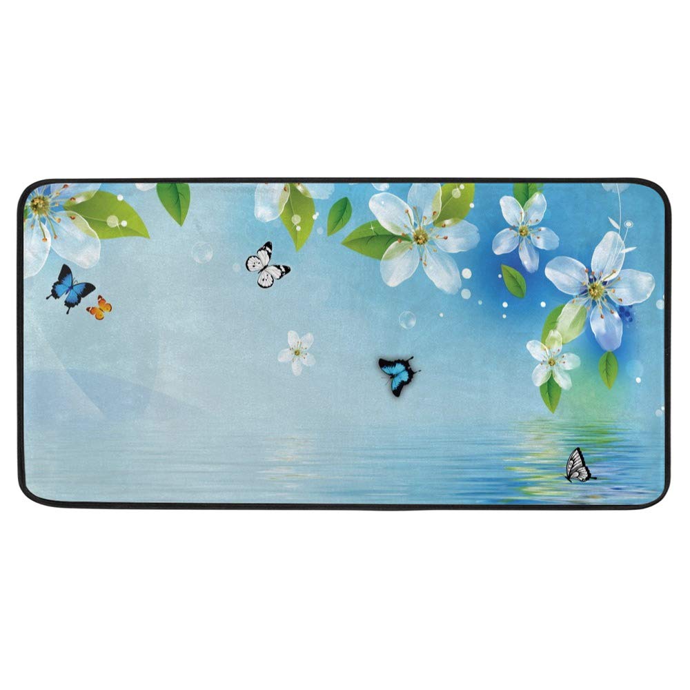 Generic Kitchen Rugs Floor Standing Mats Anti-Fatigue Non Slip Cushioned Sink Office Desk Laundry ?Blue Butterflies Flowers Area Rugs Water Absorbent Balcony Porch Home Decor 39x20 inch Style4