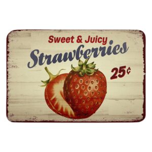 doormat bath rugs non slip vintage fruit strawberry wood farmhouse sweet fresh washable cover floor rug absorbent carpets floor mat home decor for kitchen bathroom bedroom (16x24)