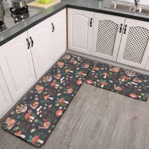 youtary mushroom snails butterfly flower pattern kitchen rug set 2 pcs floor mats washable non-slip soft flannel runner rug doormat carpet for floor home bathroom, 17" x 47"+17" x 24"-m