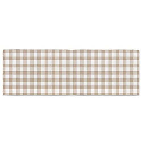 Kitchen Runner Rug, Country Rural Style Khaki and White Gingham Buffalo Check Non Slip Runner Carpet Door Mats Floor Mat for Laundry Bedside Bathroom Bedroom 15.7"X47.2"