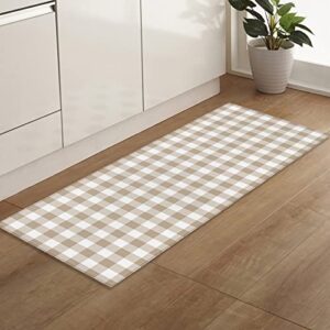 Kitchen Runner Rug, Country Rural Style Khaki and White Gingham Buffalo Check Non Slip Runner Carpet Door Mats Floor Mat for Laundry Bedside Bathroom Bedroom 15.7"X47.2"