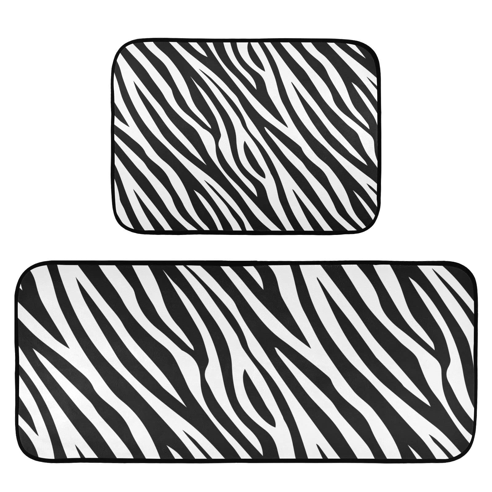 Bulletgxll Kitchen Mats 2 Piece Set Zebra Print Non Skid Washable Comfort Standing Mat Sink Floor Rugs for Kitchen, Bathroom, Living Room, Office, Laundry