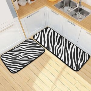 Bulletgxll Kitchen Mats 2 Piece Set Zebra Print Non Skid Washable Comfort Standing Mat Sink Floor Rugs for Kitchen, Bathroom, Living Room, Office, Laundry