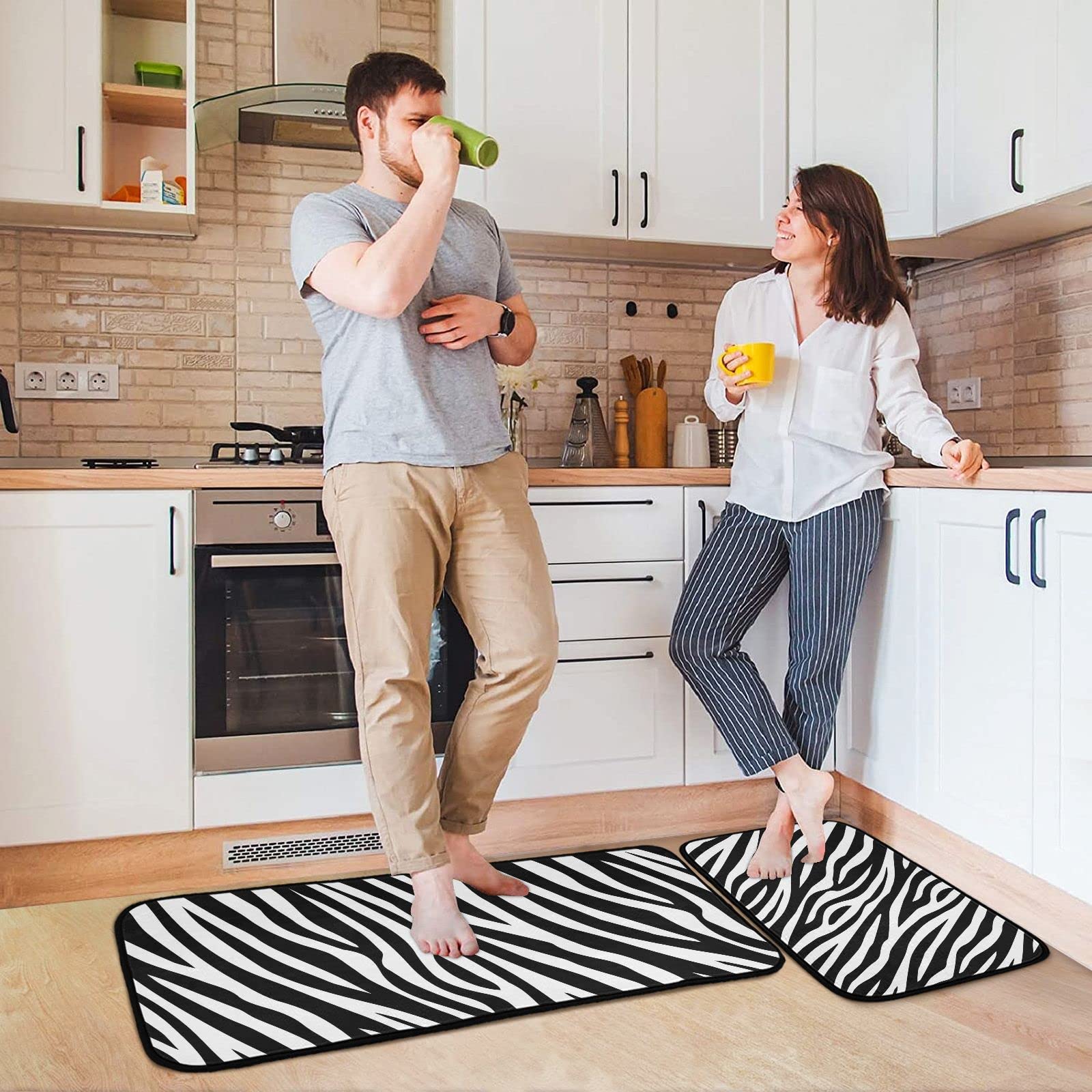 Bulletgxll Kitchen Mats 2 Piece Set Zebra Print Non Skid Washable Comfort Standing Mat Sink Floor Rugs for Kitchen, Bathroom, Living Room, Office, Laundry