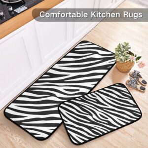 Bulletgxll Kitchen Mats 2 Piece Set Zebra Print Non Skid Washable Comfort Standing Mat Sink Floor Rugs for Kitchen, Bathroom, Living Room, Office, Laundry