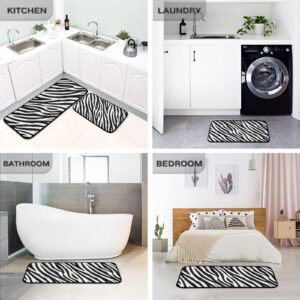 Bulletgxll Kitchen Mats 2 Piece Set Zebra Print Non Skid Washable Comfort Standing Mat Sink Floor Rugs for Kitchen, Bathroom, Living Room, Office, Laundry