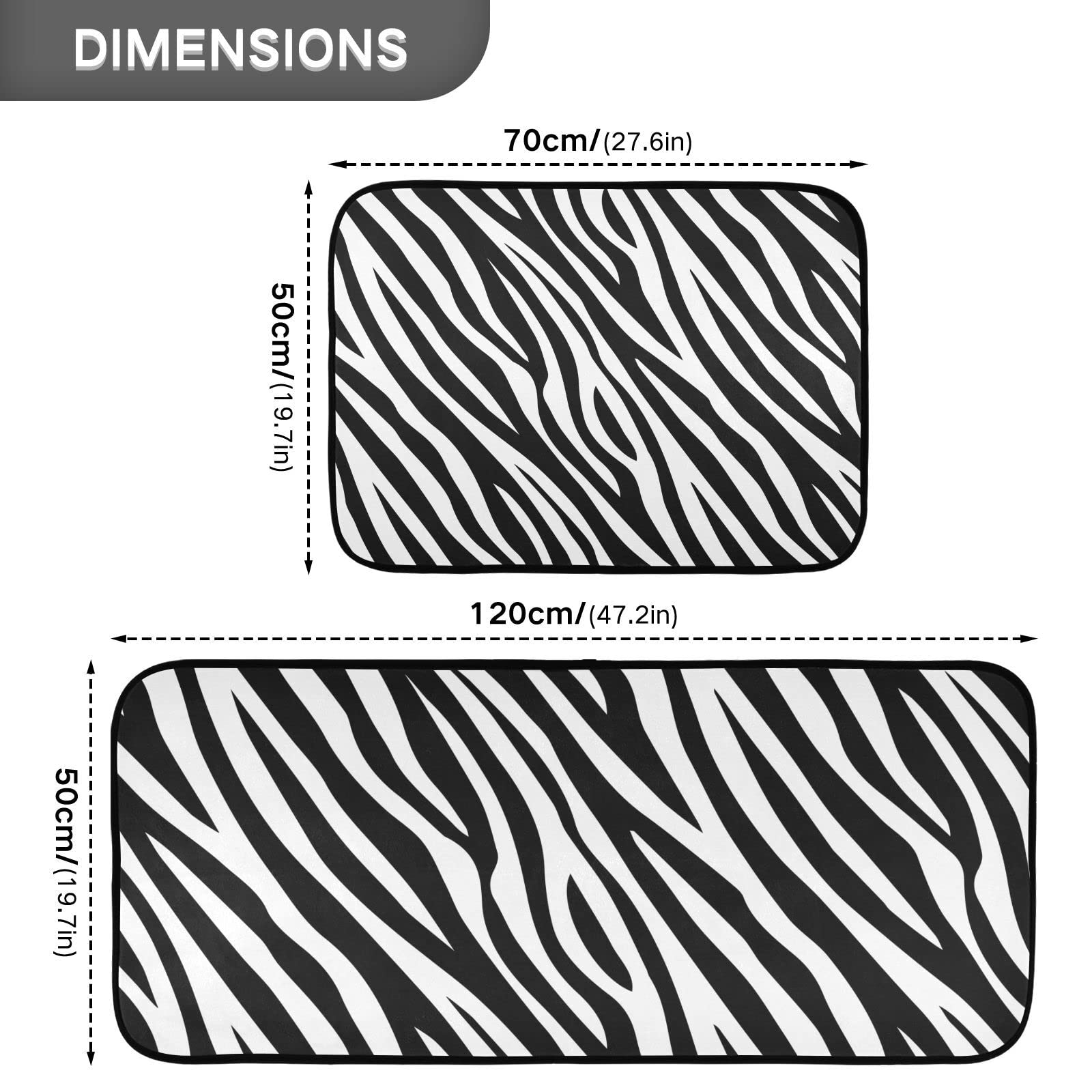 Bulletgxll Kitchen Mats 2 Piece Set Zebra Print Non Skid Washable Comfort Standing Mat Sink Floor Rugs for Kitchen, Bathroom, Living Room, Office, Laundry