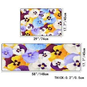 Kitchen Rugs and Mats Set of 2 Pieces Anti Fatigue Standing Mat Colorful Pansy Flowers Non Slip Washable Comfort Flooring Carpet Runner for Kitchen Home