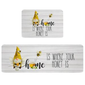 sabolny honey gnomes bee comb kitchen runner rug mat, bath shower bathtub welcome door floor mat, farmhouse daisy floral wooden washable indoor outdoor throw entry area rug doormat