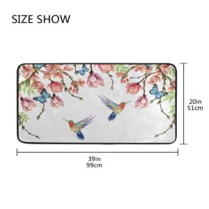 MOYYO Kitchen Mat Tropical Flower Butterfly Hummingbird Kitchen Rug Mat Anti-Fatigue Comfort Floor Mat Non Slip Oil Stain Resistant Easy to Clean Kitchen Rug Bath Rug Carpet for Indoor Outdoor Doormat