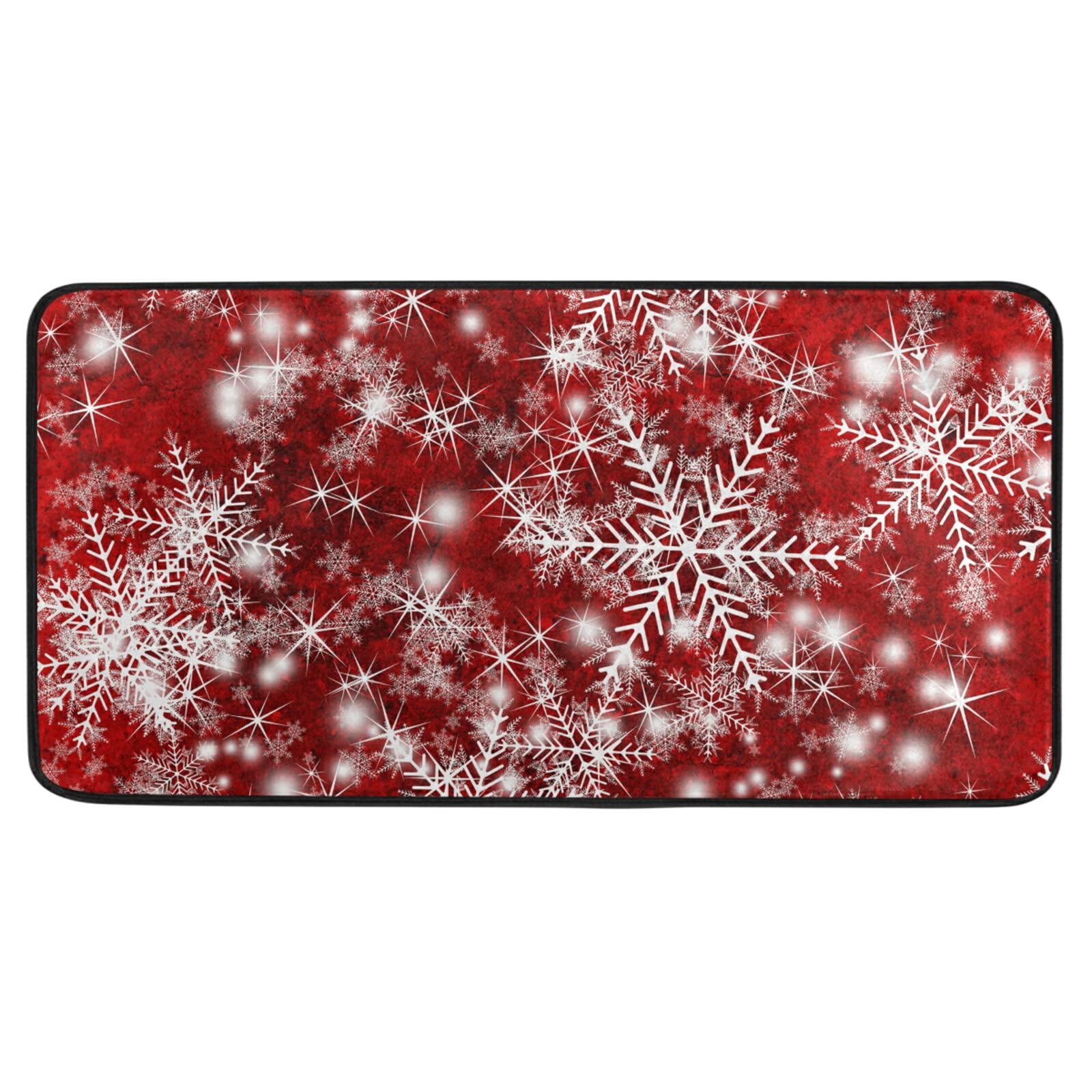 senya Christmas Rug Kitchen Rugs Runner Christmas Background with Snowflakes Red Doormat Bath Rugs Non Slip Area Rugs for Bathroom Kitchen Indoor 39" X 20"