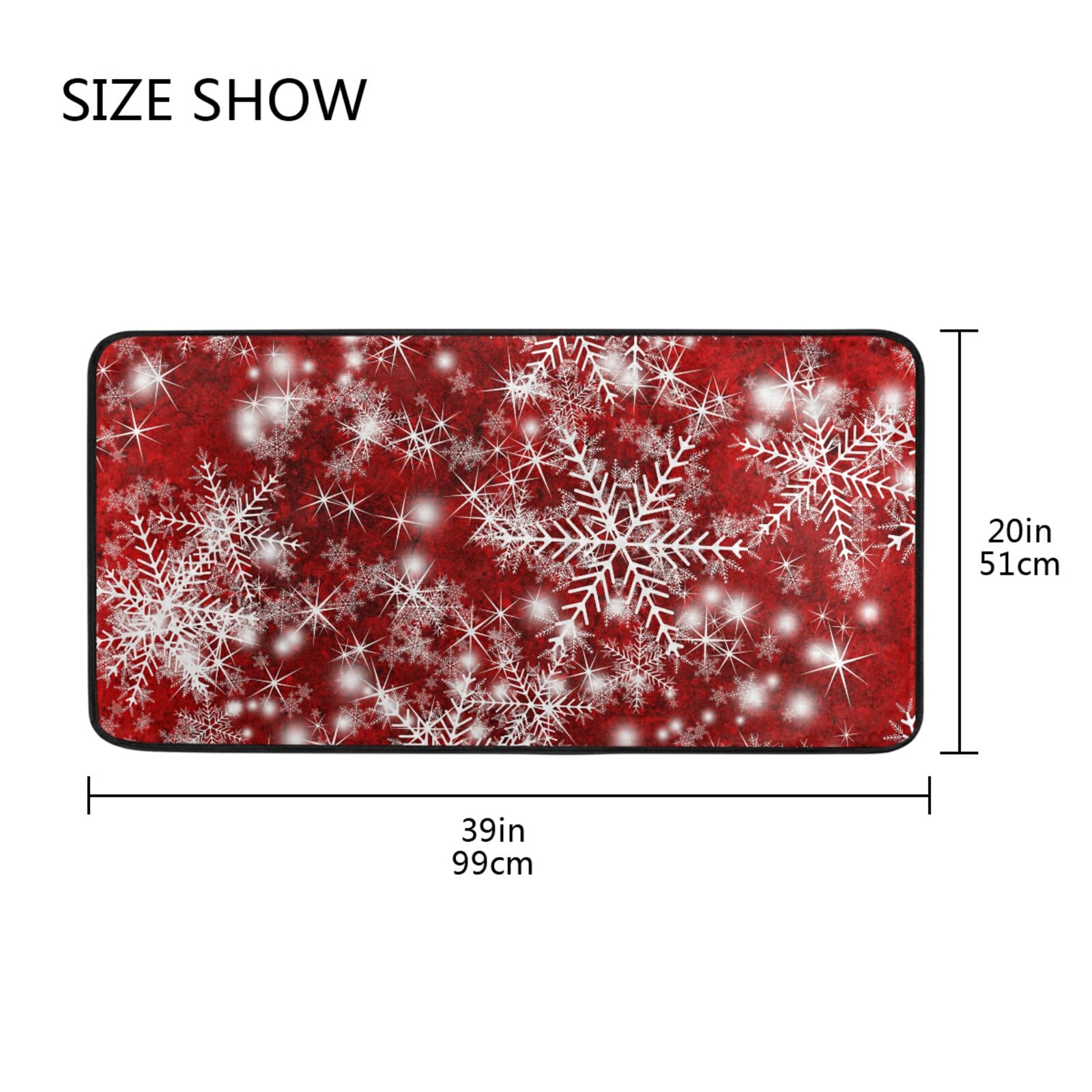 senya Christmas Rug Kitchen Rugs Runner Christmas Background with Snowflakes Red Doormat Bath Rugs Non Slip Area Rugs for Bathroom Kitchen Indoor 39" X 20"