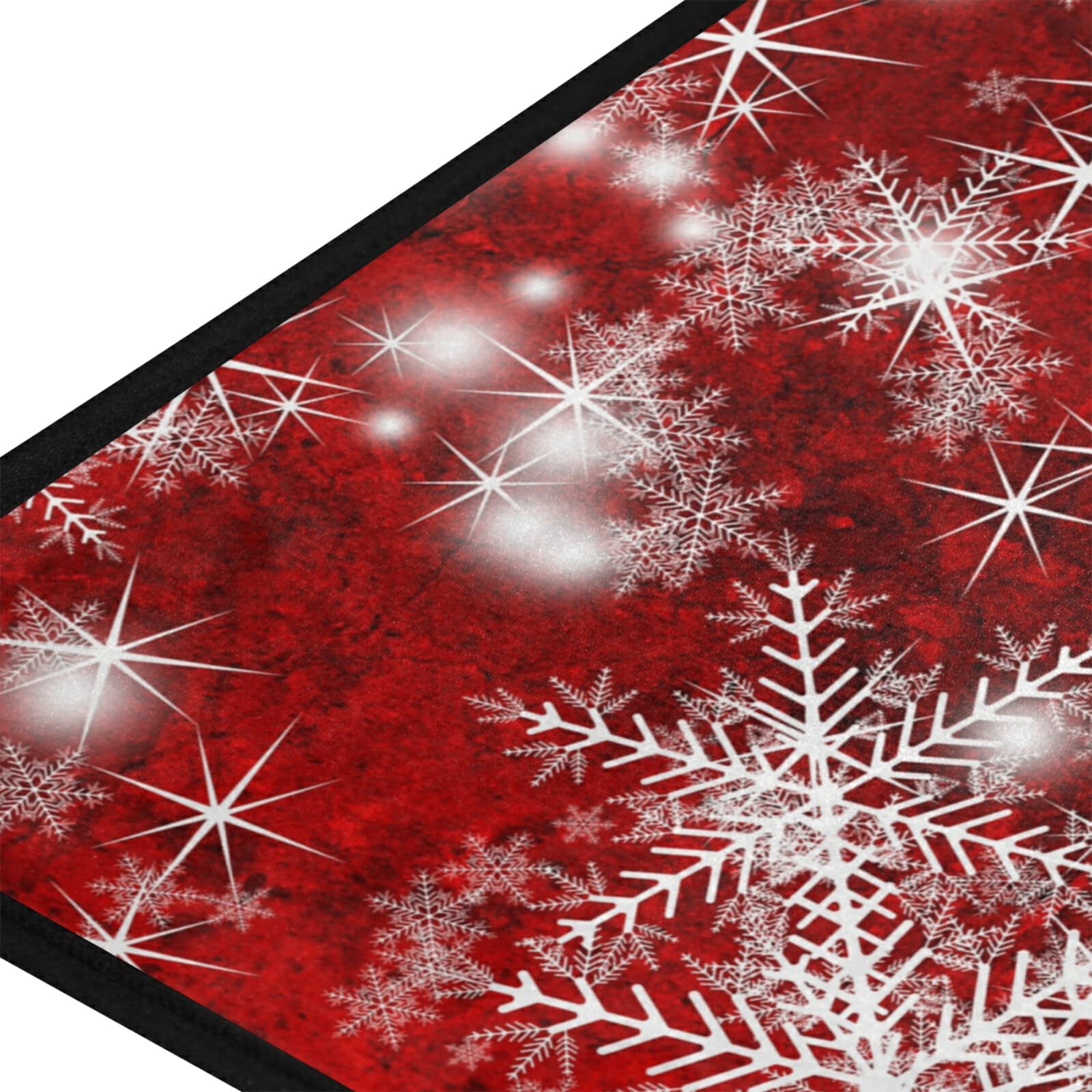 senya Christmas Rug Kitchen Rugs Runner Christmas Background with Snowflakes Red Doormat Bath Rugs Non Slip Area Rugs for Bathroom Kitchen Indoor 39" X 20"