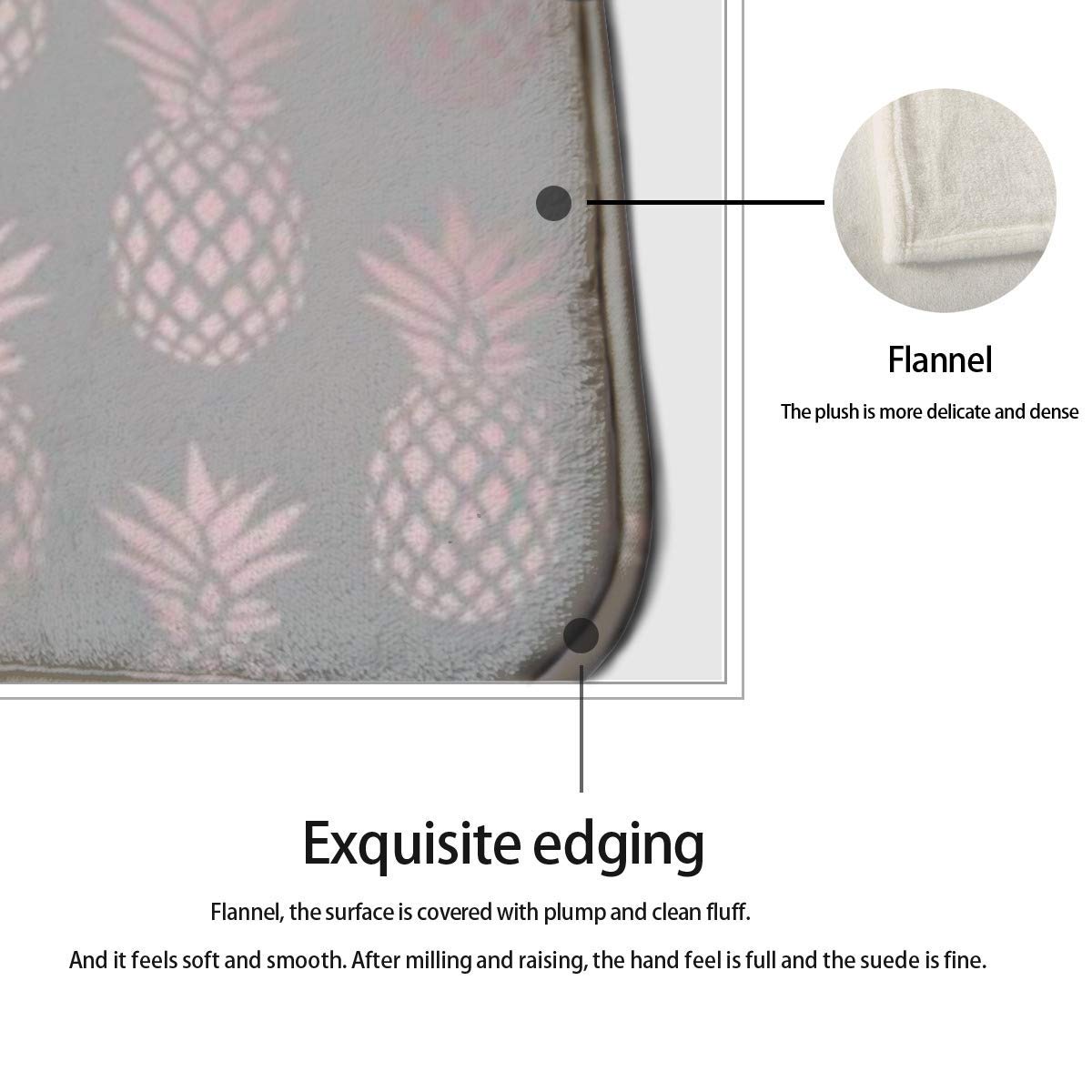 Midetoy Kitchen Rugs and Mats Set Elegant Girly Rose Gold & Grey Pineapple Anti Fatigue Kitchen Rug Non Slip Floor Rugs Indoor Outdoor 17"X48"+17"X24"