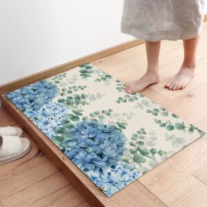 Kitchen Mat Set of 2, Farmhouse Eucalyptus Blue Hydrangea Plants Linen Kitchen Rugs Non-Slip Floor Mat Durable Washable Runner Doormat for Kitchen Office Laundry 19.7'' x 31.5'' + 19.7'' x 63''