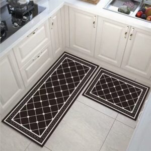 kitchen rug mats made of 95% polypropylene 2 pieces soft kitchen mat for kitchen, floor home, office, sink, laundry,specialized in anti slippery and machine washable(16"x48"+16"x24") (black)