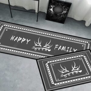 Kitchen Rug Mats Made of 95% Polypropylene 2 Pieces Soft Kitchen Mat for Kitchen, Floor Home, Office, Sink, Laundry,Specialized in Anti Slippery and Machine Washable(16"x48"+16"x24") (Black)