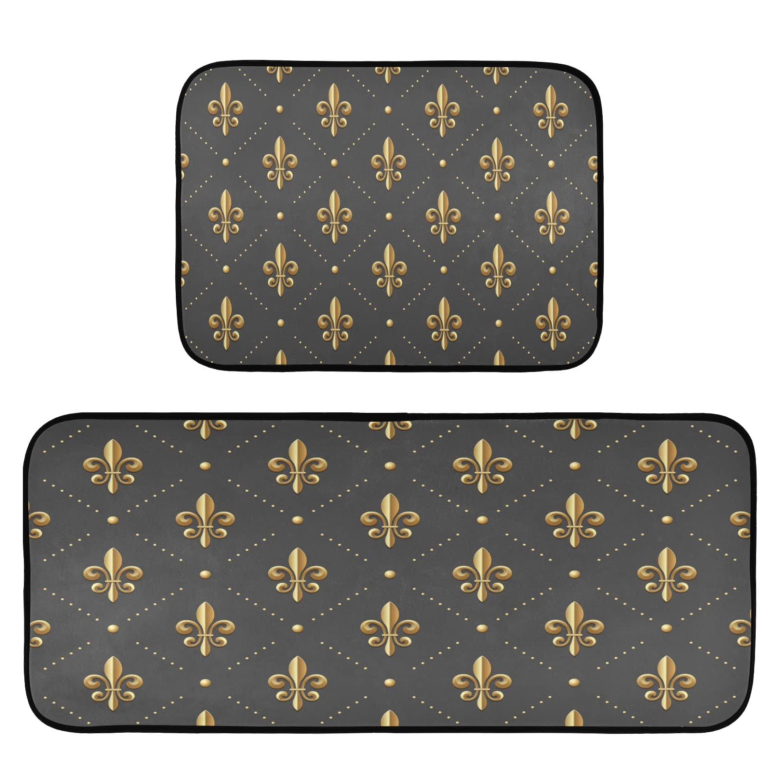 Gold Fleur De Lis Kitchen Mats Kitchen Rugs Runner Laundry Rug Non Slip Floor Door Mats Soft Doormats Carpet Home Decor Set of 2