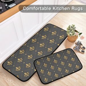 Gold Fleur De Lis Kitchen Mats Kitchen Rugs Runner Laundry Rug Non Slip Floor Door Mats Soft Doormats Carpet Home Decor Set of 2