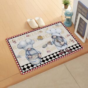 chef gnomes antifatigue kitchen bath door mat cushioned runner rug,washable welcome floor sink mat,fat chef kitchen decor and accessories checkered black white red plaid comfort doormat,24"x36"