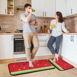 ALAZA Watermelon Red Fruit 2 Piece Kitchen Rug Floor Mat Set Runner Rugs Non-Slip for Kitchen Laundry Office 20" x 28" + 20" x 48"