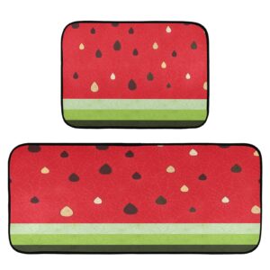 ALAZA Watermelon Red Fruit 2 Piece Kitchen Rug Floor Mat Set Runner Rugs Non-Slip for Kitchen Laundry Office 20" x 28" + 20" x 48"