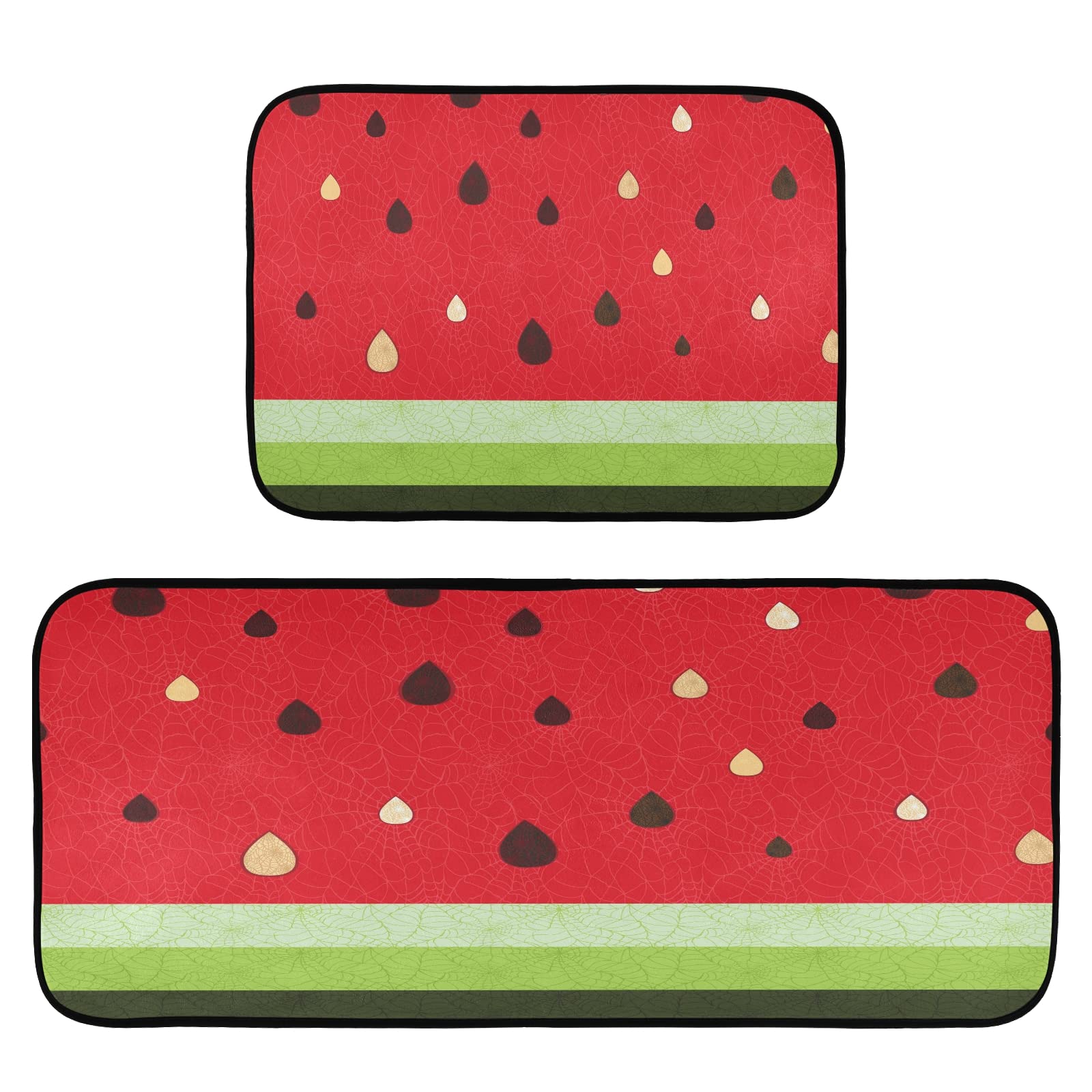 ALAZA Watermelon Red Fruit 2 Piece Kitchen Rug Floor Mat Set Runner Rugs Non-Slip for Kitchen Laundry Office 20" x 28" + 20" x 48"