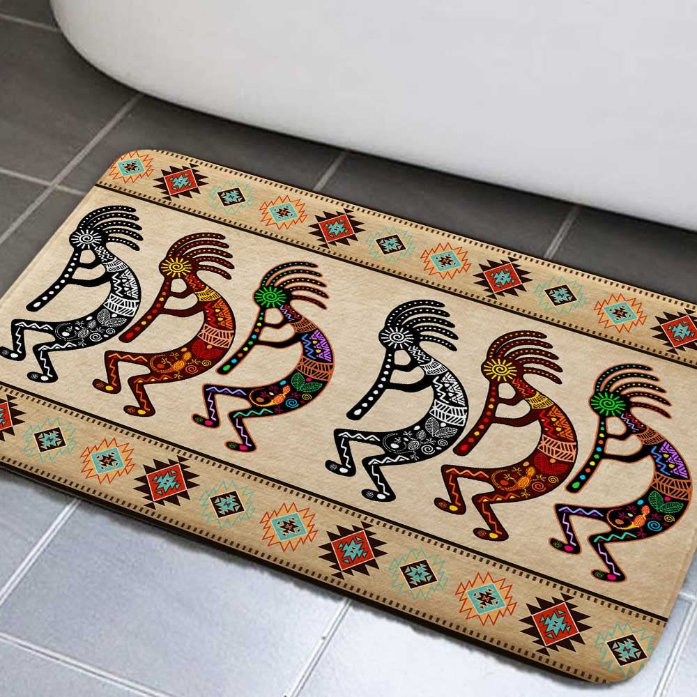 DYNH Southwest Bathroom Rugs, Native American Aztec Bath Mat Southwestern Navajo Abstract Retro Tribal Geometric Boho Bathroom Mat Kokopelli Bath Rugs(17X29)