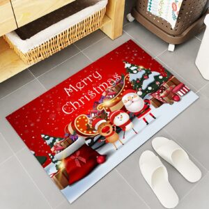 2 Piece Santa Claus Kitchen Rug Set Merry Christmas Snowman Elk Indoor Floor Mats for Winter, Xmas Door Mat Runner Rug Carpet Mat for Kitchen Home Decor (15.7" x 23.6"+15.7" x 47.2")- Snowy Winter Art