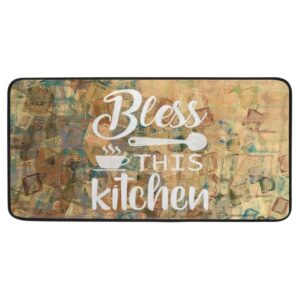 kitchen mat non-slip kitchen rug bless this kitchen artistic sketch kitchen doormat runner rug for home decor，39 x 20 inch