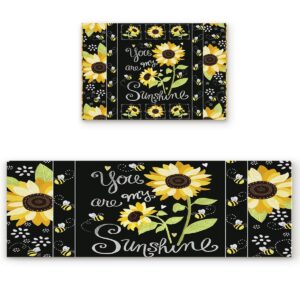 sodika kitchen rugs and mats non slip cushioned anti fatigue machine washable 2 pieces rug set kitchen mats for floor,you are my sunflowers and bees framed design (15.7"x23.6"+15.7"x47.2" inches)