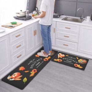 artnice kitchen mat 2 piece, thanksgiving day's pumpkins decorative kitchen mats set, pvc waterproof anti fatigue kitchen rug, cushioned kitchen floor mats for home office sink laundry, black