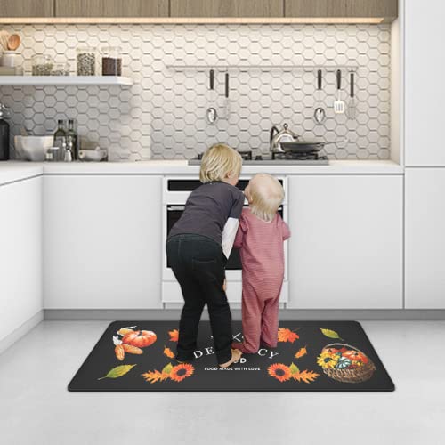 Artnice Kitchen Mat 2 Piece, Thanksgiving Day's Pumpkins Decorative Kitchen Mats Set, PVC Waterproof Anti Fatigue Kitchen Rug, Cushioned Kitchen Floor Mats for Home Office Sink Laundry, Black