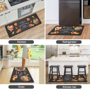 Artnice Kitchen Mat 2 Piece, Thanksgiving Day's Pumpkins Decorative Kitchen Mats Set, PVC Waterproof Anti Fatigue Kitchen Rug, Cushioned Kitchen Floor Mats for Home Office Sink Laundry, Black