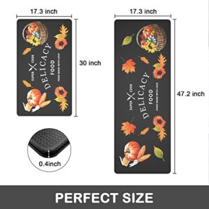 Artnice Kitchen Mat 2 Piece, Thanksgiving Day's Pumpkins Decorative Kitchen Mats Set, PVC Waterproof Anti Fatigue Kitchen Rug, Cushioned Kitchen Floor Mats for Home Office Sink Laundry, Black