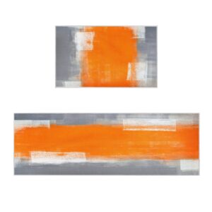 Kitchen Mat 2PCS, Abstract Orange Grey Oil Painting Texture Kitchen Rugs for Kitchen Organization, Anti-Fatigue Kitchen Floor Mats Non-Slip Kitchen Decor Runner Rug, Room Decor Standing Desk Mats