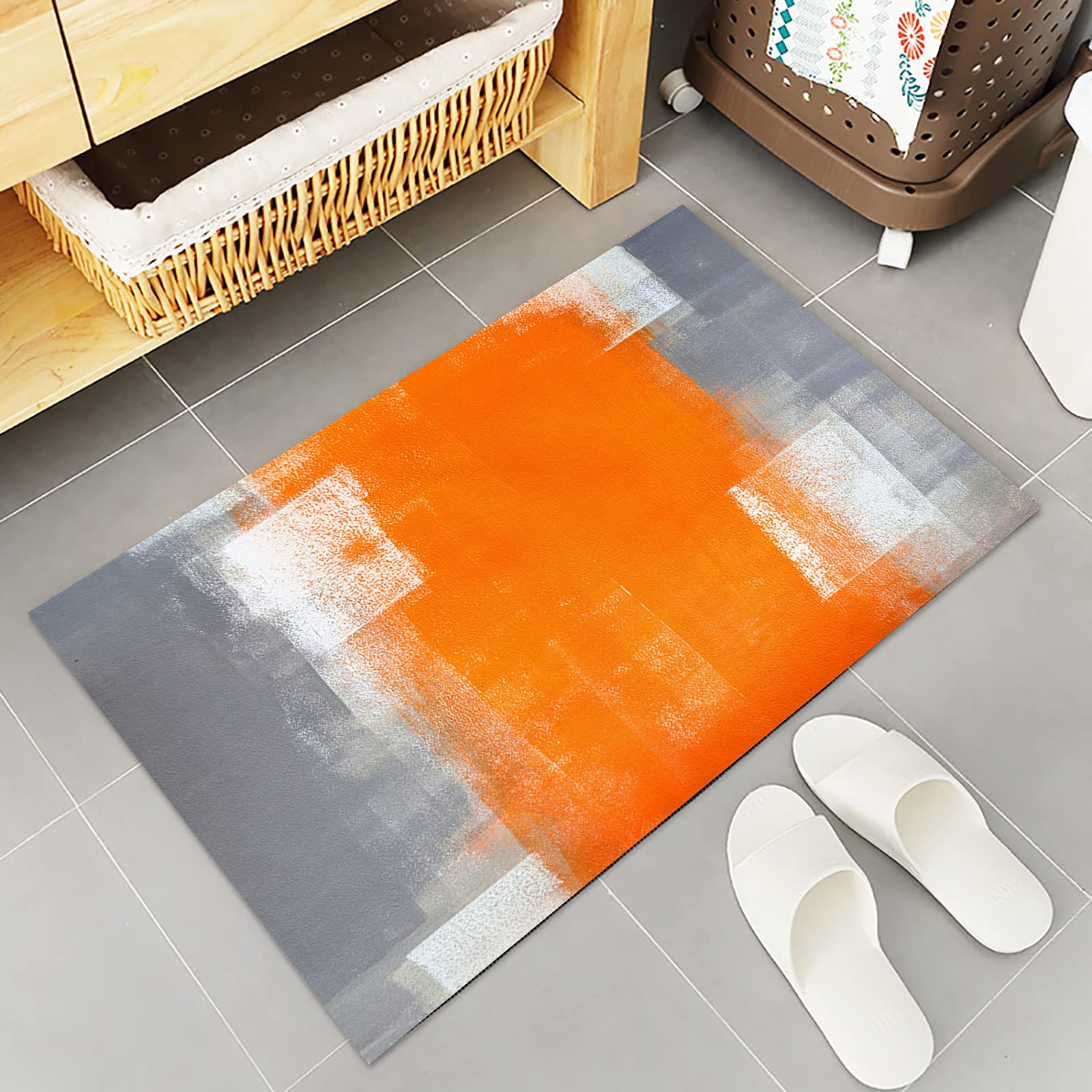 Kitchen Mat 2PCS, Abstract Orange Grey Oil Painting Texture Kitchen Rugs for Kitchen Organization, Anti-Fatigue Kitchen Floor Mats Non-Slip Kitchen Decor Runner Rug, Room Decor Standing Desk Mats