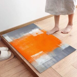 Kitchen Mat 2PCS, Abstract Orange Grey Oil Painting Texture Kitchen Rugs for Kitchen Organization, Anti-Fatigue Kitchen Floor Mats Non-Slip Kitchen Decor Runner Rug, Room Decor Standing Desk Mats