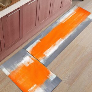 Kitchen Mat 2PCS, Abstract Orange Grey Oil Painting Texture Kitchen Rugs for Kitchen Organization, Anti-Fatigue Kitchen Floor Mats Non-Slip Kitchen Decor Runner Rug, Room Decor Standing Desk Mats