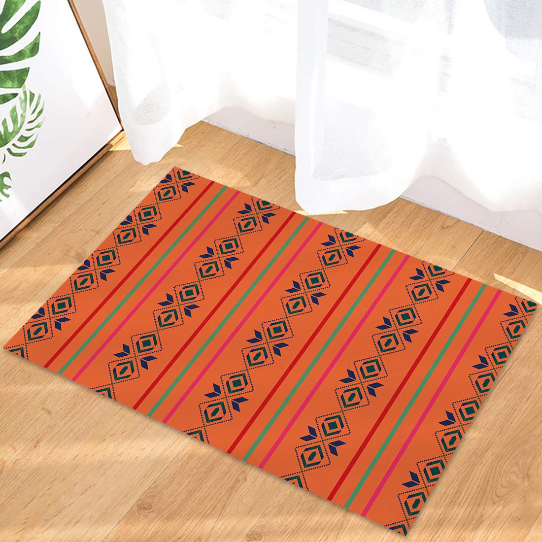 Doormat Kitchen Bathroom Rug Floor Door Mat, Mexico Theme Ethnic Style Geometric Lines Non Slid Indoor Outdoor Entrance Mat, Absorbent Washable Welcome Entry Way Accent Throw Runner Carpet, 18"x30"