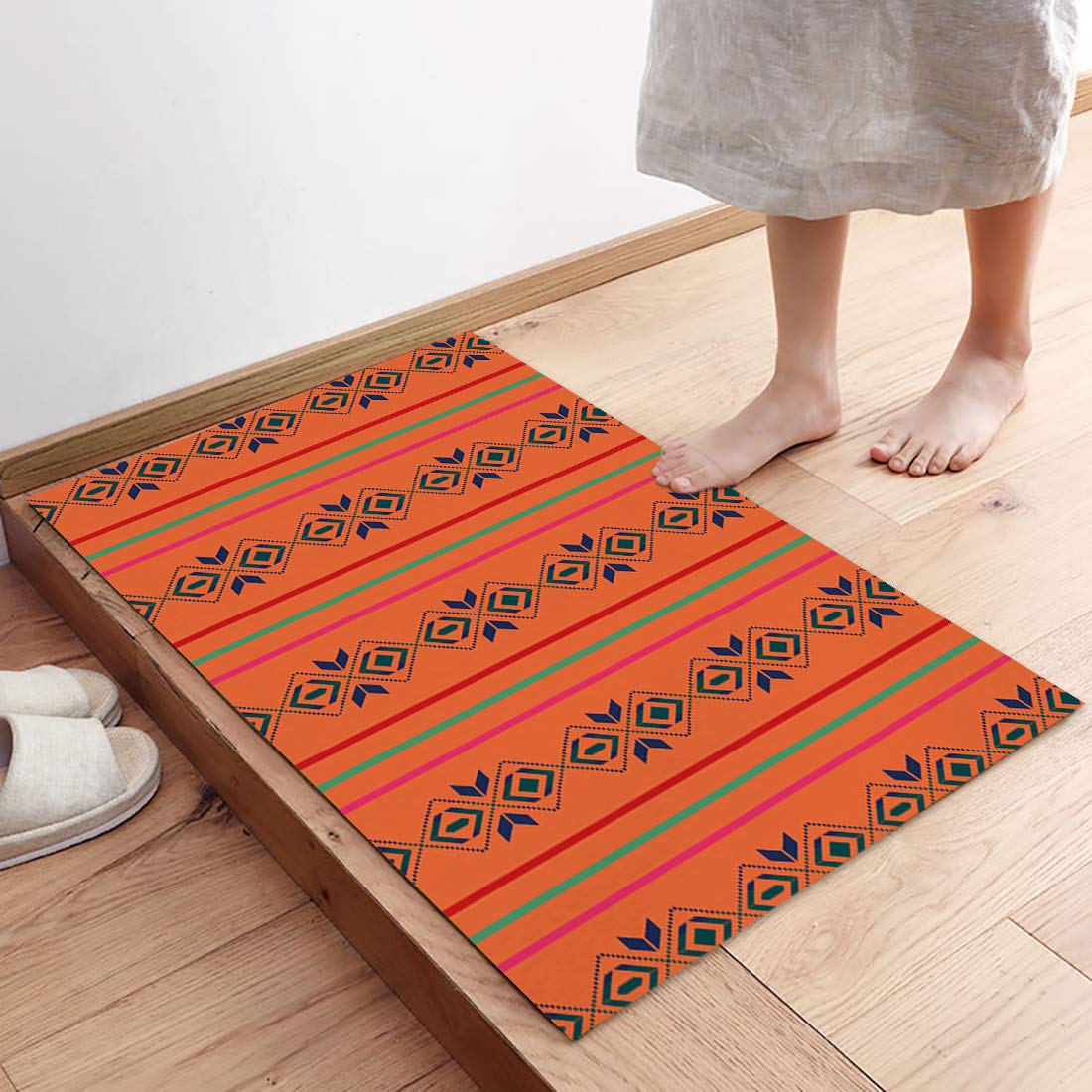 Doormat Kitchen Bathroom Rug Floor Door Mat, Mexico Theme Ethnic Style Geometric Lines Non Slid Indoor Outdoor Entrance Mat, Absorbent Washable Welcome Entry Way Accent Throw Runner Carpet, 18"x30"