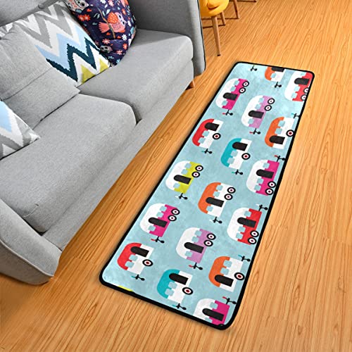 Happy Camper Caravan Kitchen Rug Runner Rug Doormat Bath Mat Area Rug Non-Slip Carpet for Kitchen Living Bedroom 72 x 24 Inch