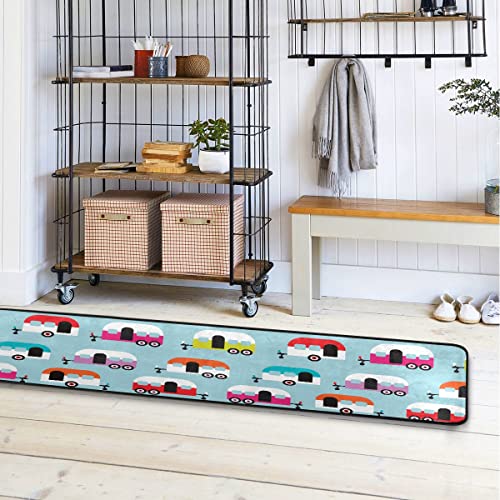 Happy Camper Caravan Kitchen Rug Runner Rug Doormat Bath Mat Area Rug Non-Slip Carpet for Kitchen Living Bedroom 72 x 24 Inch