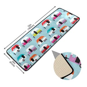 Happy Camper Caravan Kitchen Rug Runner Rug Doormat Bath Mat Area Rug Non-Slip Carpet for Kitchen Living Bedroom 72 x 24 Inch