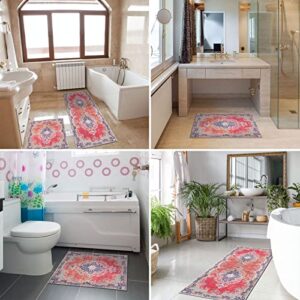 DECOMALL Washable Kitchen Rugs and Mets Set, 2 Piece Kitchen Rug Runner with Rubber Backing Non-Slip, Red Rug for Washroom, Door Mat, Sink, Laundry, Hallway, Machine Washable Mat ThinRed