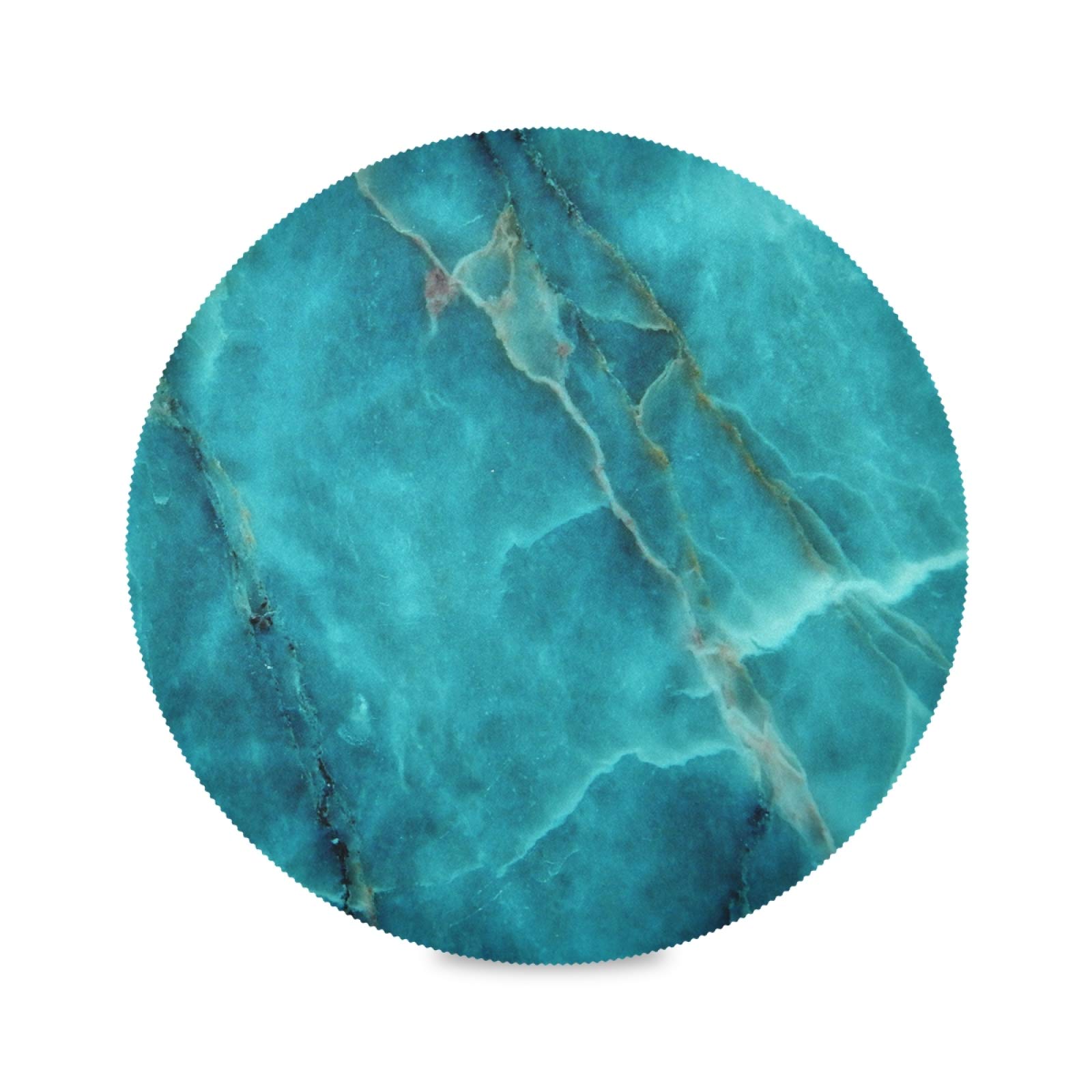 Teal Green Marble Round Area Rug Spa Mat Runner, Non-Slip & Absorbent Accent Rug, Washable Chair Mat for Vanity Bathtub Shower Entryway Patio Porch 24" Diameter