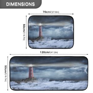 xigua 2 Pieces Stormy Landscape Lighthouse Kitchen Rugs and Mats Set Absorbent Soft Microfiber Bath Mat Non-Slip Doormat Laundry Runner Set, 19.7"x47.2"+19.7"x27.6"