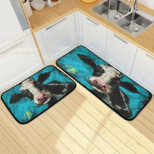 kitchen rugs and mats 2 pieces farm dairy cow blue anti fatigue kitchen rug set non slip bath mat entry floor carpet entrance door mat runner 20"x28"+20"x47" 20"x28"+20"x47"